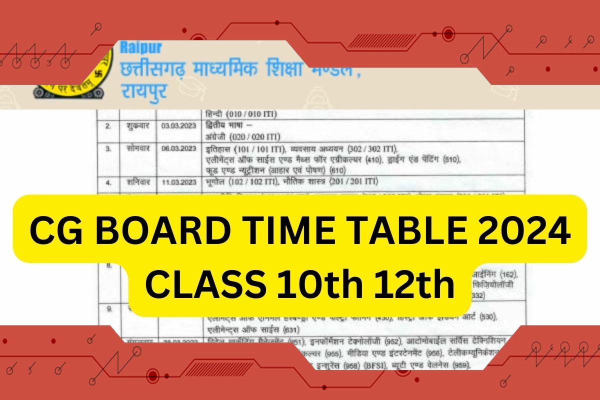 CG Board Time Table 2024, Class 10, 12 CG Board Date Sheet PDF Download